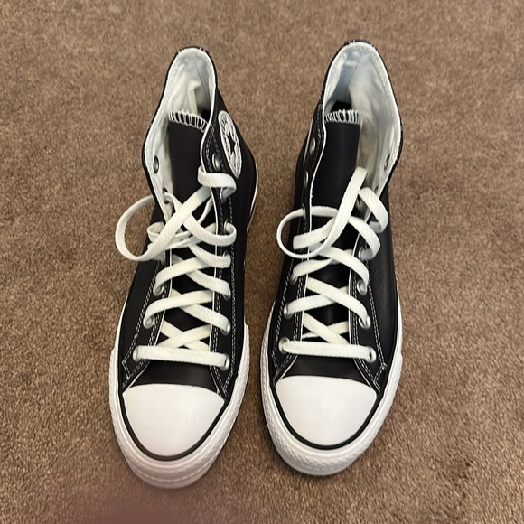 Converse | Shoes | Converse Leather Navy Hightop Sneakers | Poshmark